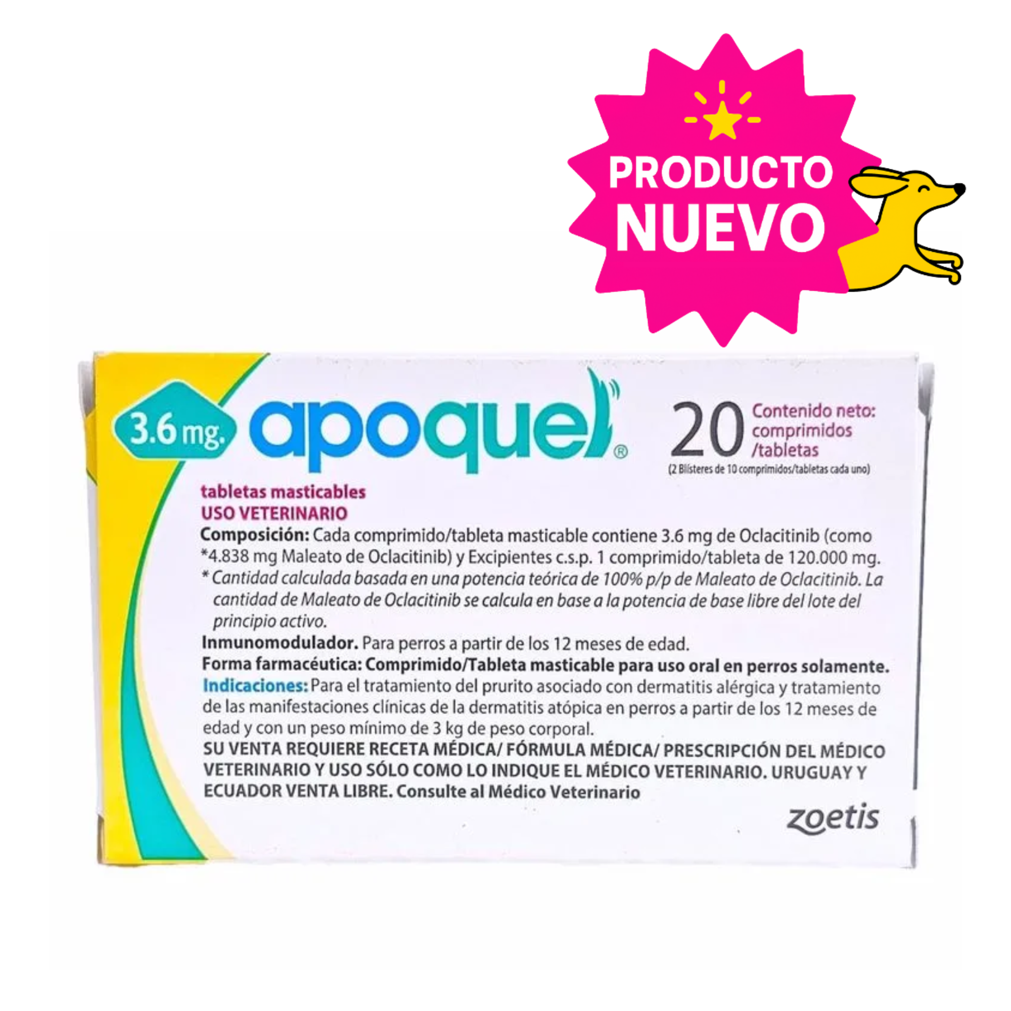 Apoquel para perros 20 Tabletas Masticables de 3.6 mg