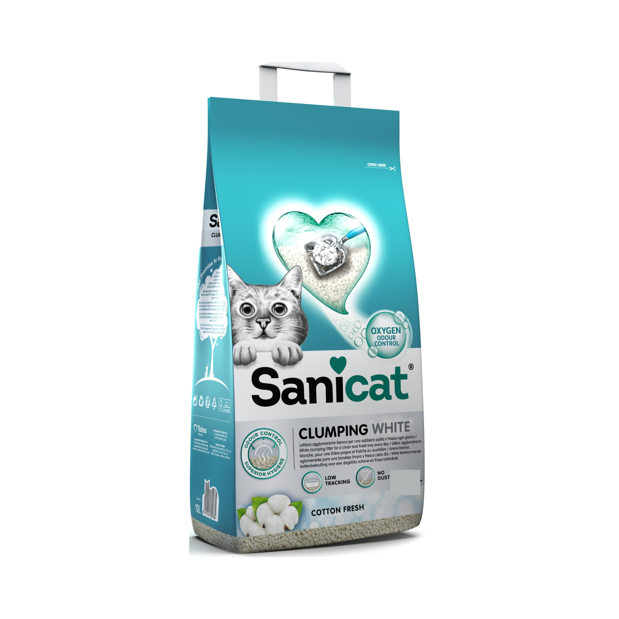 Arena Sanicat Clumping White Cotton Fresh para Gato 20 Litros