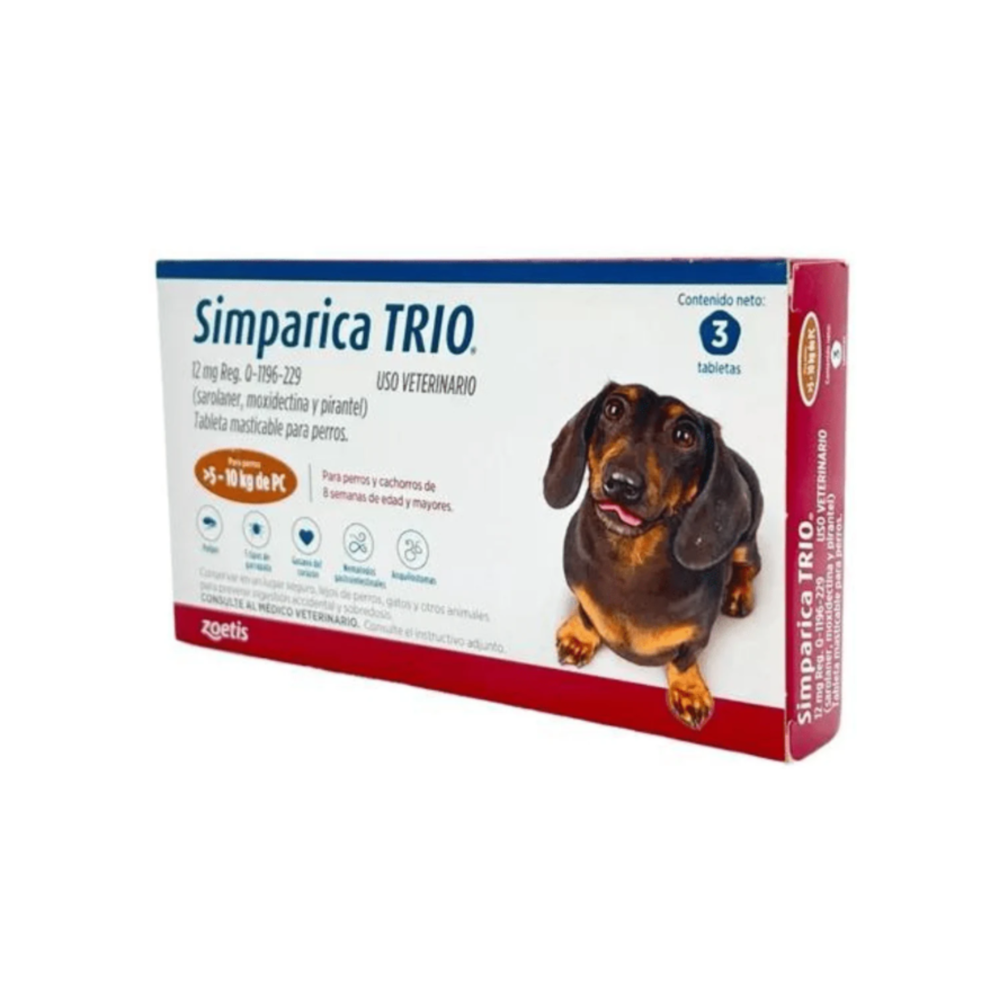 Simparica Trio 3 Masticables 12 Mg 5 a 10 Kg Para Perros
