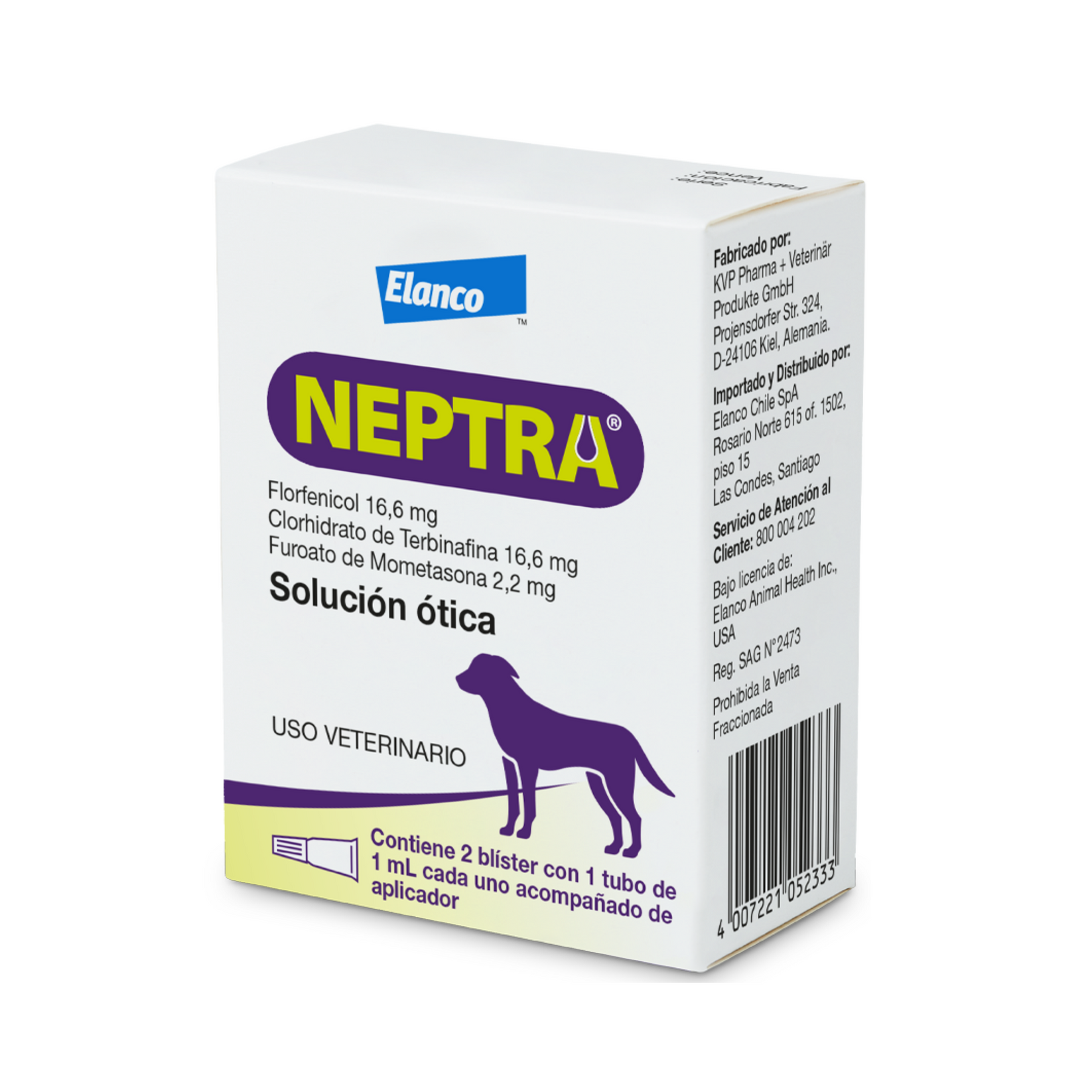 Neptra Solución Ótica 2 Pipetas de 1 Ml c/u Elanco